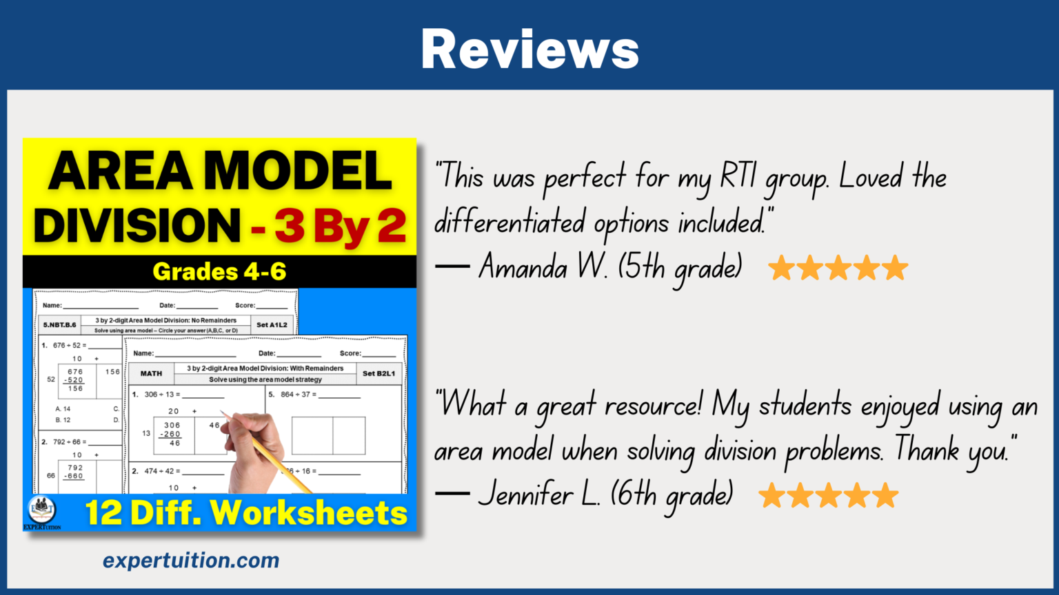 3 Digit by 2 Digit Area Model Division for Grade 5 Worksheets ...